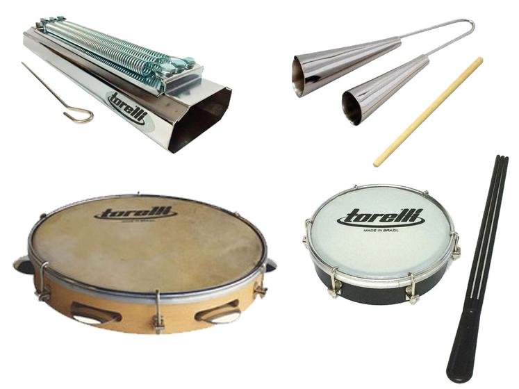 Kit Percussão Samba Pandeiro de Couro + Reco + Agogô + Tamborim ...