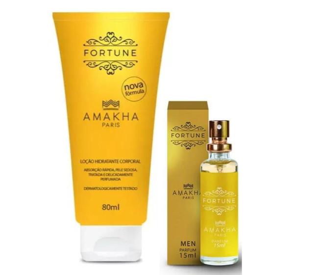 Kit Perfume E Loçao Hidratante Masculino Fortune Amakha Paris Kit