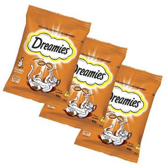 Kit Petisco Dreamies Sabor Frango para Gatos - 40g - 3 unidades - Mars ...
