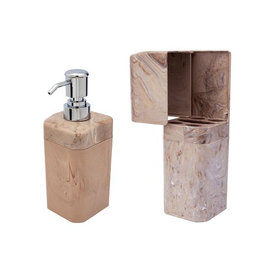 Kit Pia Banheiro Porta Escova + Sabonete Líquido Travertino - Roper ...