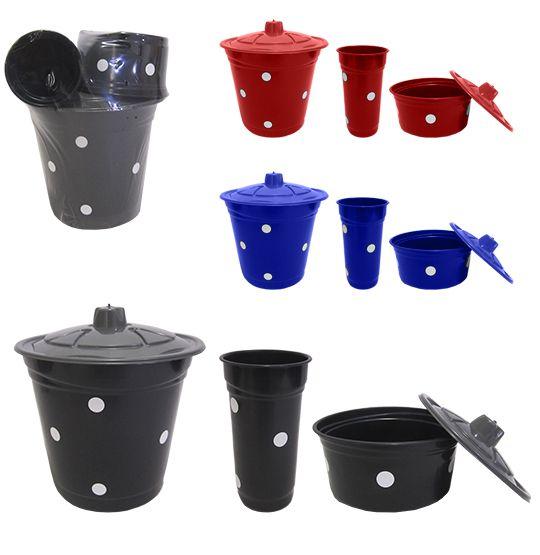 Kit Pia Colors Poa C/Lixeira Redonda + Porta Deterg. + Porta Sabao ...