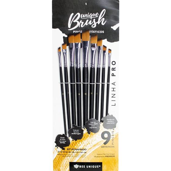 Kit Pincéis Chanfrado Cerda de Nylon Bee Unique Com 9 Tamanhos - Pro ...