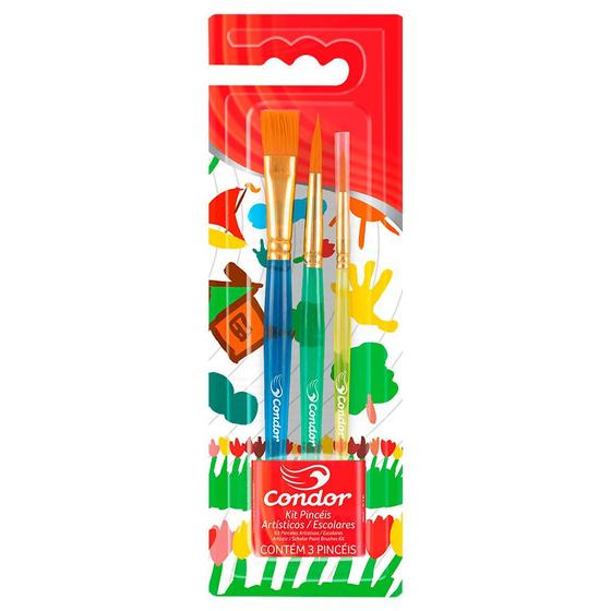 Kit Pincéis Escolar Condor - 3 Unidades - Pincel Escolar - Magazine Luiza