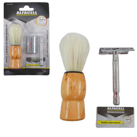 Kit Pincel e Aparelho de Barbear Profissional + Lâmina - Alfacell ...