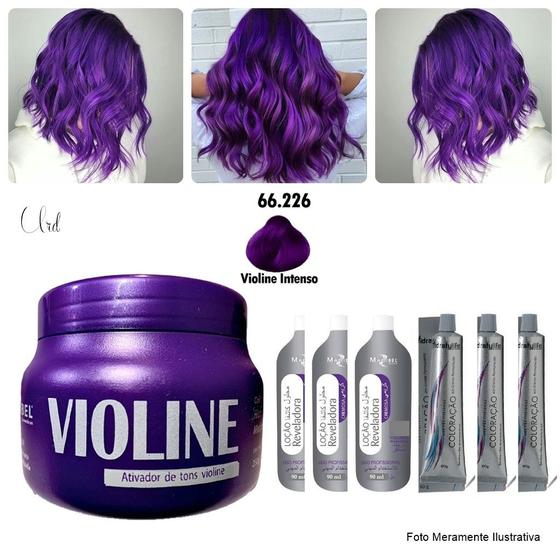 Kit Pintar Cabelo Roxo Violine 1 Mascara Matizador 250g + 3 Tinta Nº66 ...
