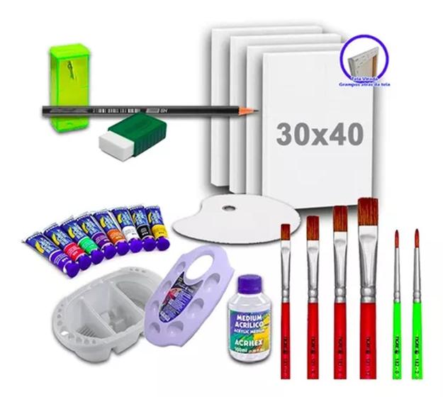 Kit Pintura Acrílica Tela Pincel Tintas Paleta Godê Sb10 E + - Befa ...