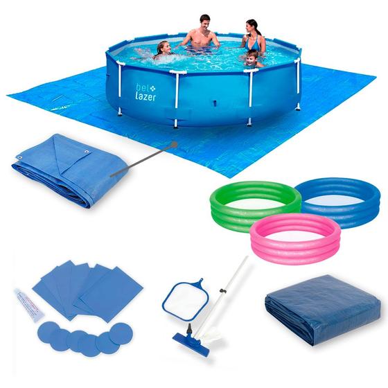 Kit Piscina 7000L+Cobertura+Lona+Piscina Inflável 130L+ Kit Limpeza ...