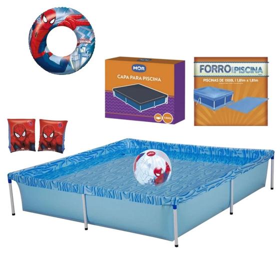Kit Piscina Quadrada 1500 Litros + Capa e Forro Mor + Bola e Boias ...