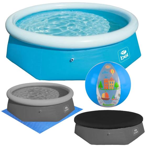 Kit Piscina Redonda Inflavel 2700 L com Capa, Forro e Bola Azul Bel ...