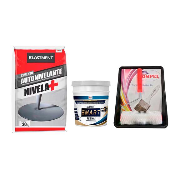 KIT Piso Cimento Autonivelante 20KG Cinza, Smart Resina 900ML e Rolo ...