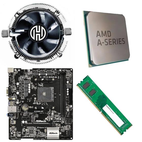 Kit Placa Mãe ASRock A320M-HD + Processador AMD A6 9500 3.5GHz + 4GB ...