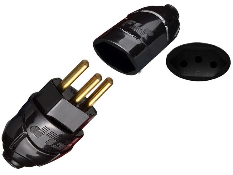 Kit Plugue Macho 2p+t 20A + Tomada Fêmea 2p+t 20A Preto - FLP - Plugs e ...
