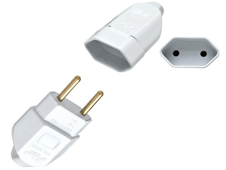 Kit Plugue Pino Macho Maciço 2p 10A + Tomada Fêmea 2p 10A Branco - FLP ...