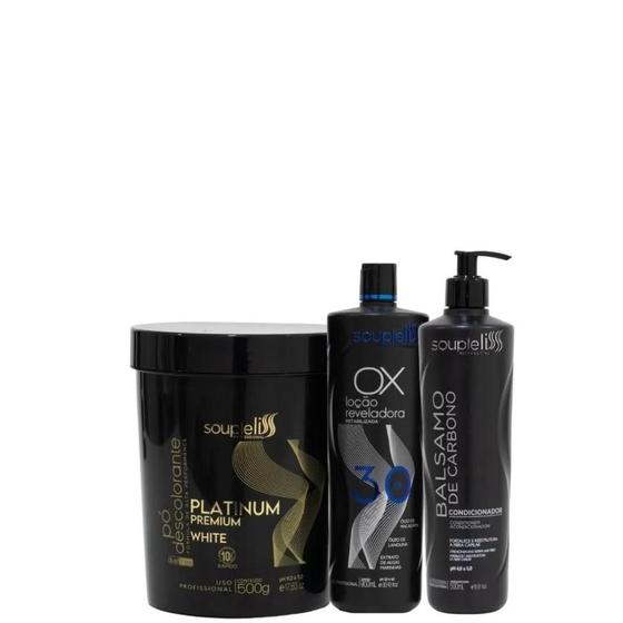 Kit Pó Descolorante + Ox 30vol + Bálsamo De Carbono 500ml Souple liss ...