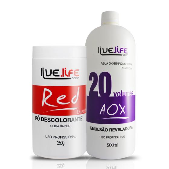 Kit Pó Descolorante Vermelho RED Live Life 250g + Ox De 20 Volumes ...