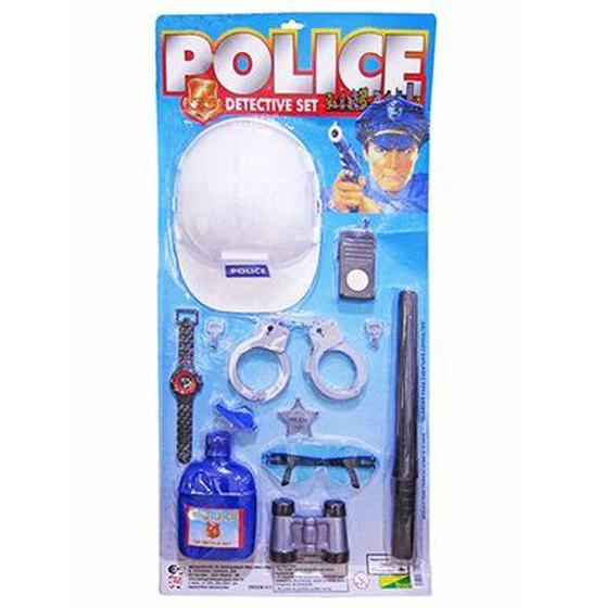 Kit policia detective set com capacete 27cm e acessorios 12 pecas ...