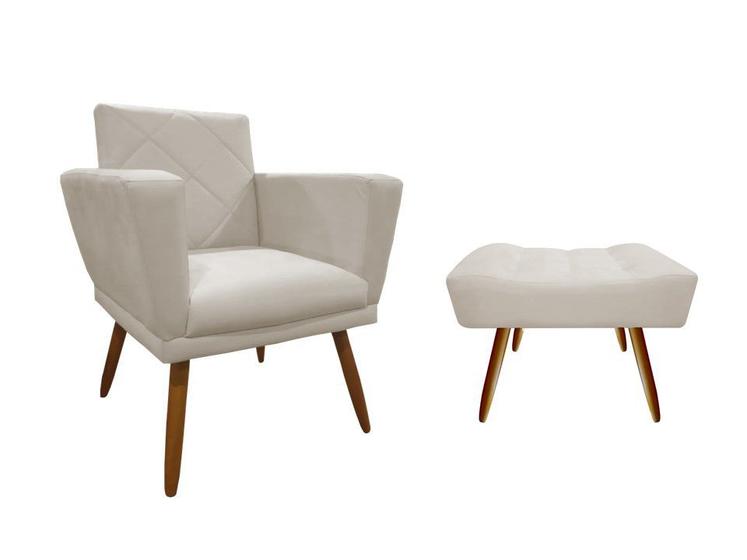 Kit Poltrona Decorativa Samanta + Puff Retangular Couro Bege Pés ...