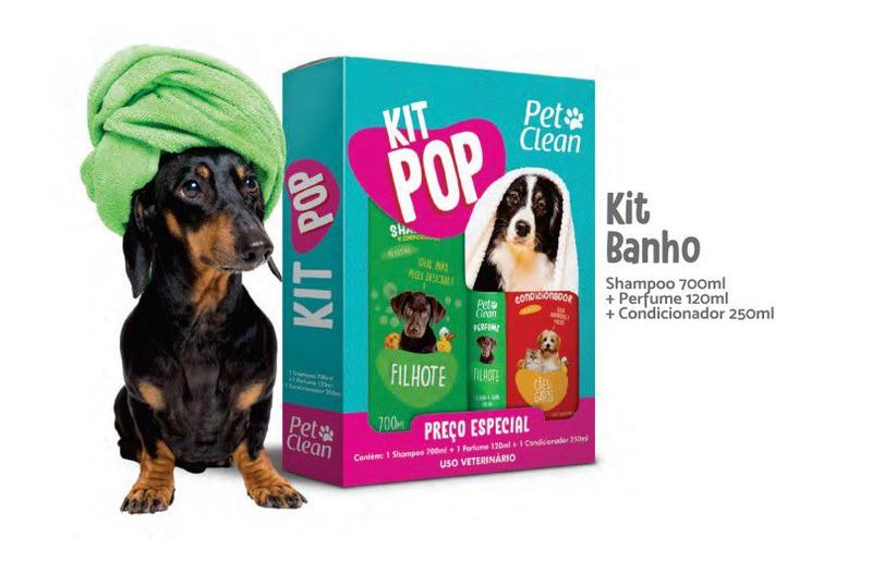 Kit POP PetClean Shampoo + Perfume + Condicionador Cães Gatos Banho e ...