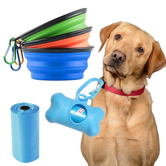 Kit Porta Saquinhos Cata Caca Coco Cachorro Gato C/ Comedouro Portátil ...