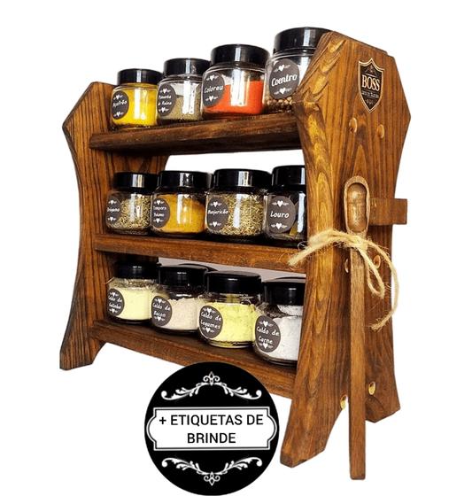 Kit Porta tempero 12 Potes + 12 Etiquetas + Colher de Condimento - Boss ...