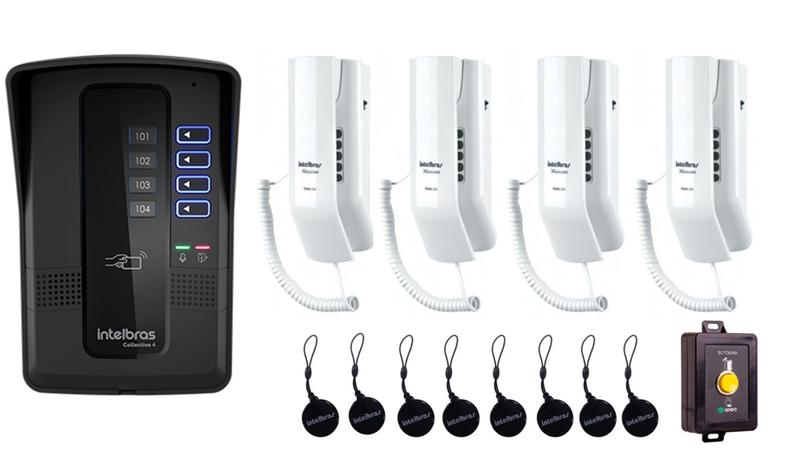 Kit Porteiro Eletrônico Controlador de Acesso RFID Coletivo 4 Pontos ...