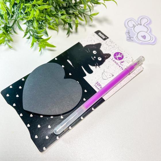 Kit Post It Preto com Caneta Gel Glitter - Notas Adesivas formato ...