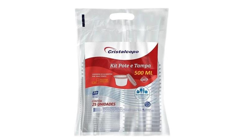 Kit Pote e Tampa c/25 Unidades 500ml CRISTALCOPO - Pote Descartável - Magazine Luiza