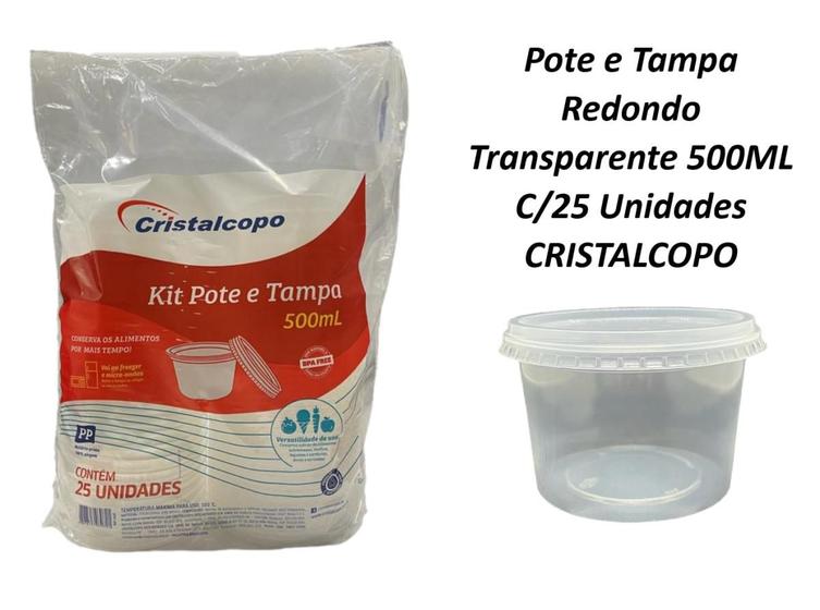 Kit Pote e Tampa Redondo PP 500ML C/25UN - CRISTALCOPO - Pote Descartável - Magazine Luiza