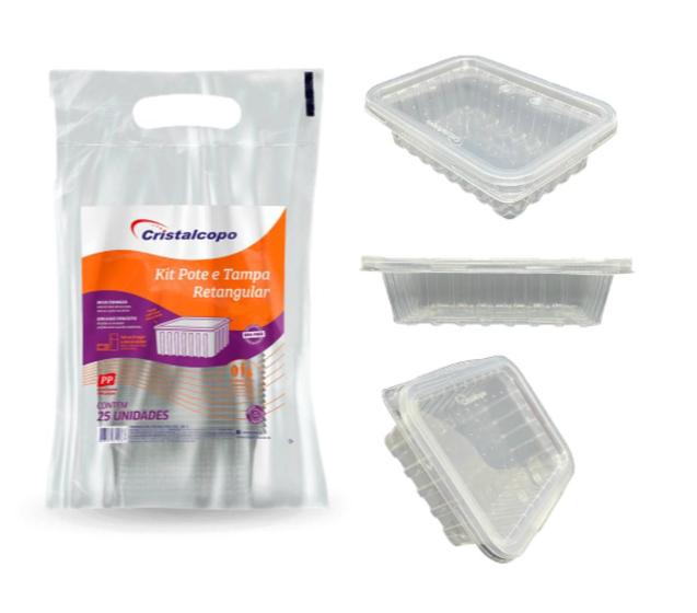 Kit Pote e Tampa Retangular PP 250ML C/25UN - CRISTALCOPO - Pote Descartável - Magazine Luiza