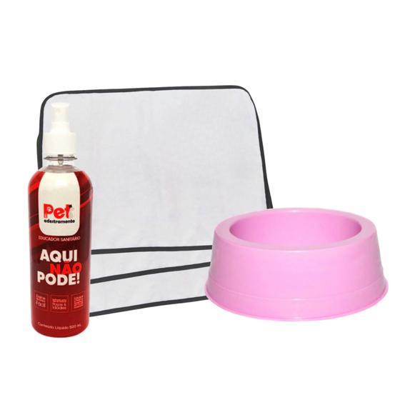 Kit Pote Para Ração e Água Comedouro Pet + Educador Aqui Não Pode 500ml ...