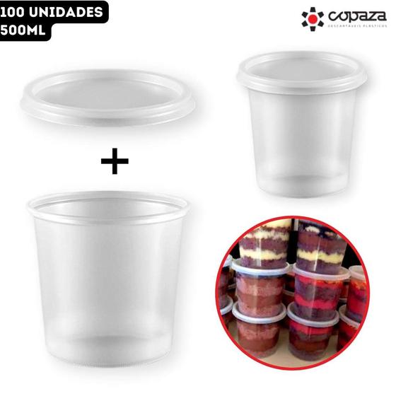 Kit Pote Plástico P08 Redondo 500ml + Tampa TP08 SEM Furo Copaza - 100 ...