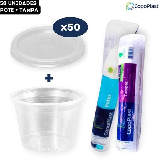 Kit Pote Plástico Redondo Estriado + Tampa T-200 Copoplast Molho Maionese Sobremesa - 200ml - 50 ...
