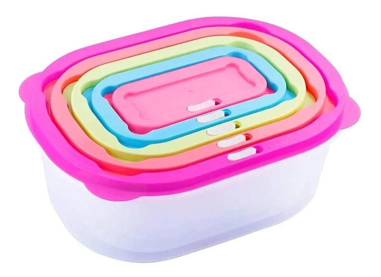 Kit Potes De Plástico Com Tampas Coloridas 5 Unidades - Onyx - Pote ...