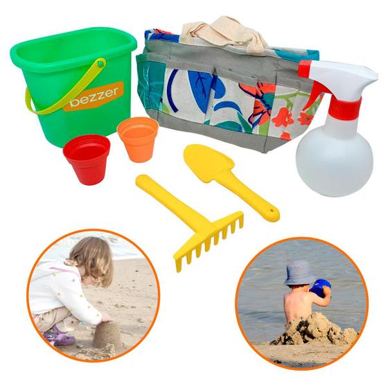Kit Praia e Areia 7 pcs Baldinho para Castelinho com Pazinha Forminha ...