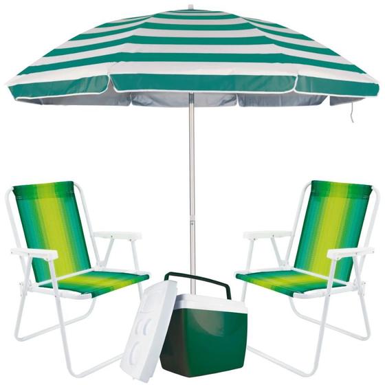 Kit Praia Guarda Sol Articulado 2,60m + 2 Cadeiras de Praia + Caixa Termica Mor e Lazer - Praia ...