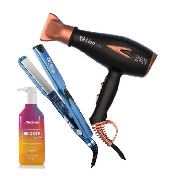 Kit Prancha Azul Secador Tutti Cobre 220V Lion Progressiva - Kit ...
