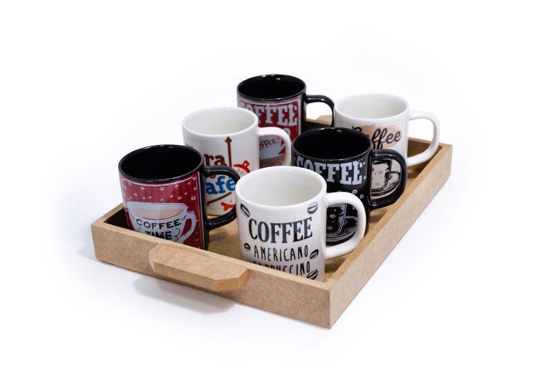 Kit Presente 6 Canecas de Porcelana 100ml Tema Café+Bandeja - BARS ...