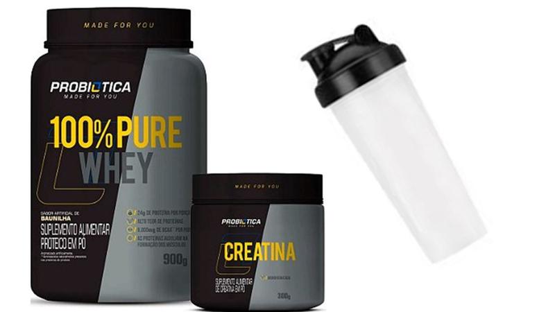 Kit Probiótica 100 Pure Whey 900g Creatina Probiotica 300g