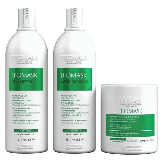 Kit Prohall Ultra Hidratante Biomask Professional Shampoo Condicionador ...