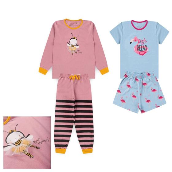 KIT PRONTO 2 Pijamas Infantis Menina 1 ao 10 anos 100% Algodão DETALHES ...