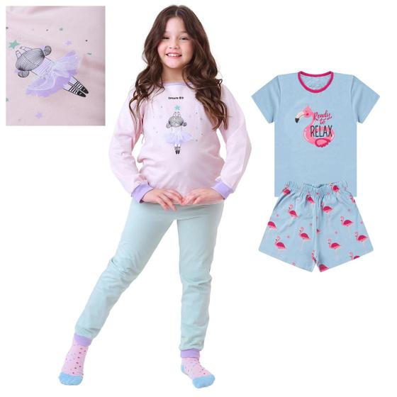 KIT PRONTO 2 Pijamas Infantis Menina 1 ao 10 anos 100% Algodão DETALHES ...