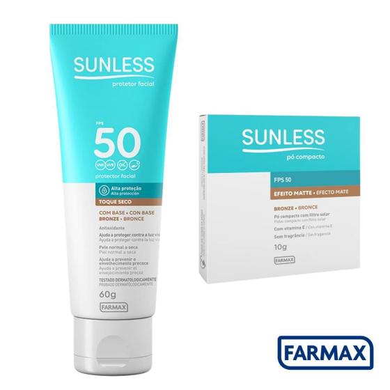 Kit Protetor Solar Facial Toque Seco + Pó Compacto Com Base Bronze ...