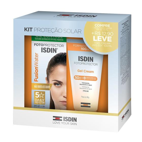 Kit Protetor Solar Fotoprotector Isdin Fusion Water FPS 60 50ml e com R 12,90 Leve Gel Creme FPS ...