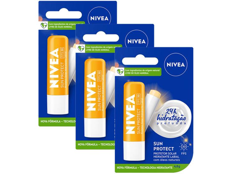 Kit Protetor Solar Hidratante Labial Nivea Sun - Protect Alta Protação ...