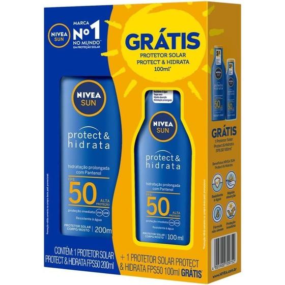 Kit - Protetor Solar Nivea Sun Protect & Hidrata Fps50 200mL - 100mL ...