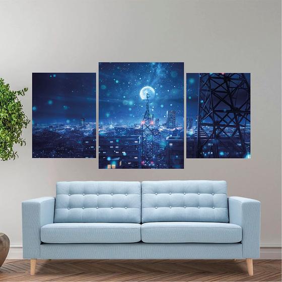 Kit Quadros Paisagem Lua vista da cidade grande cheia de luzes - QuadriLouco - Quadro Decorativo ...
