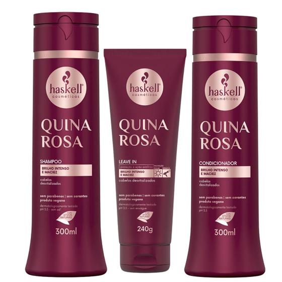 Kit Quina Rosa Haskell Shampoo e Condicionador 300ml + Leave in Finalizador 240g Brilho Intenso ...