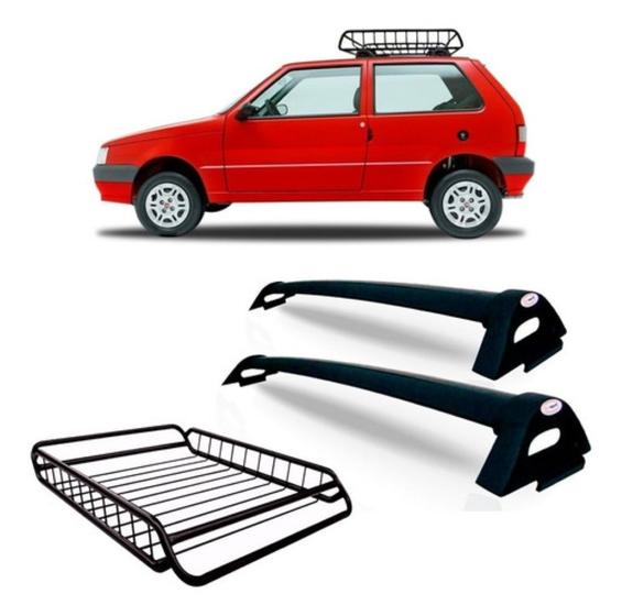 Kit rack bagageiro fiat uno 2004 a 2010 preto com maleiro gradeado - SP ...