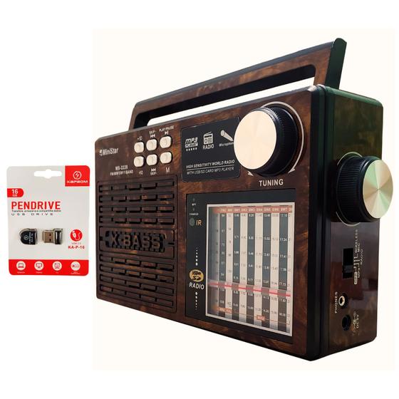 Kit Rádio Vintage Retrô FM Bluetooth Portátil Recarregável Usb SD Aux e ...