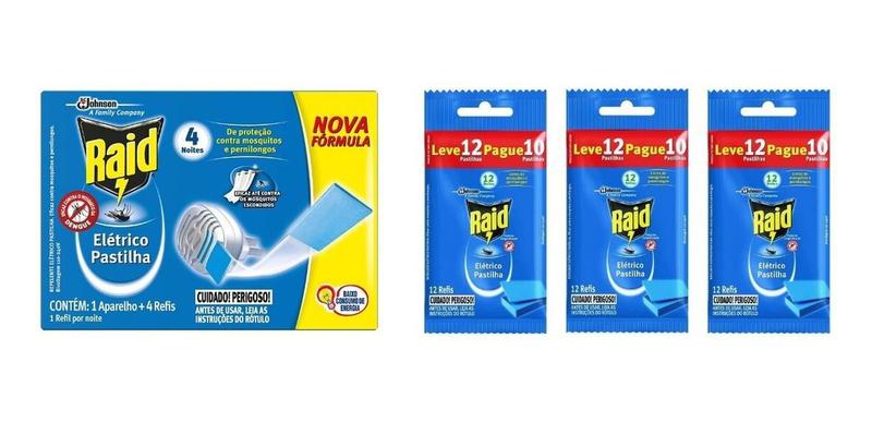 Kit Raid Elétrico Aparelho De Pastilha 1 Repelente 48 Refis - Repelente ...